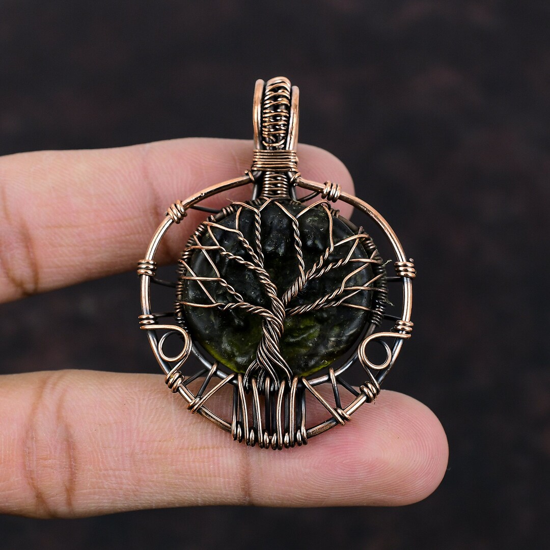 Tree of Life Moldavite Pendant Copper Wire Wrapped Pendant Unique Tree of Life Jewelry Gemstone ...