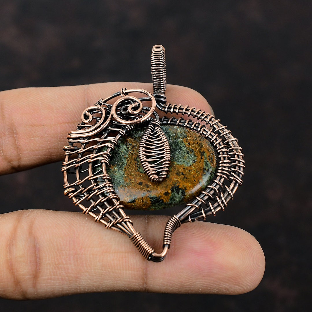 Spessartine Garnet in Limestone Pendant Copper Wire Wrapped Pendant ...
