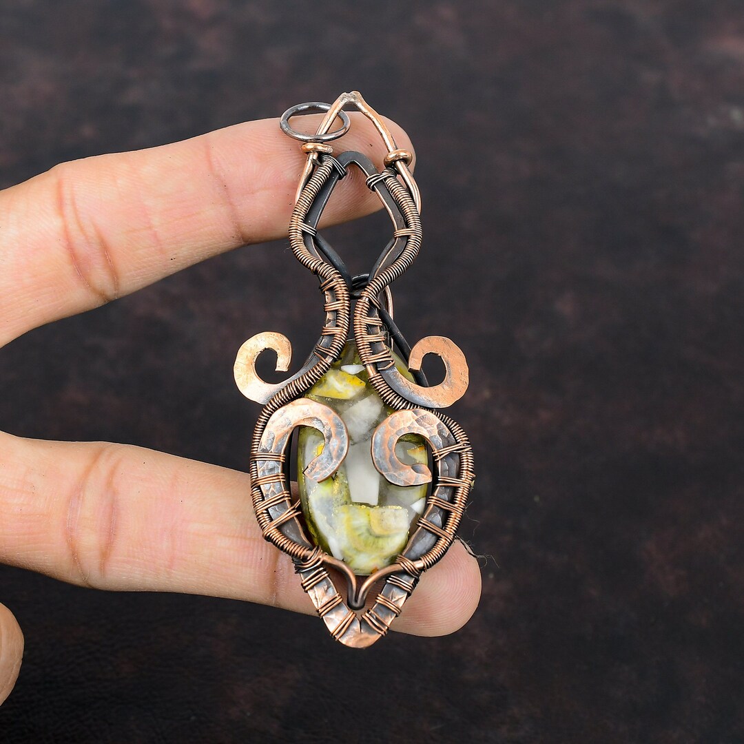 Copper Bumble Bee Jasper Pendant Copper Wire Wrapped Gemstone Pendant ...