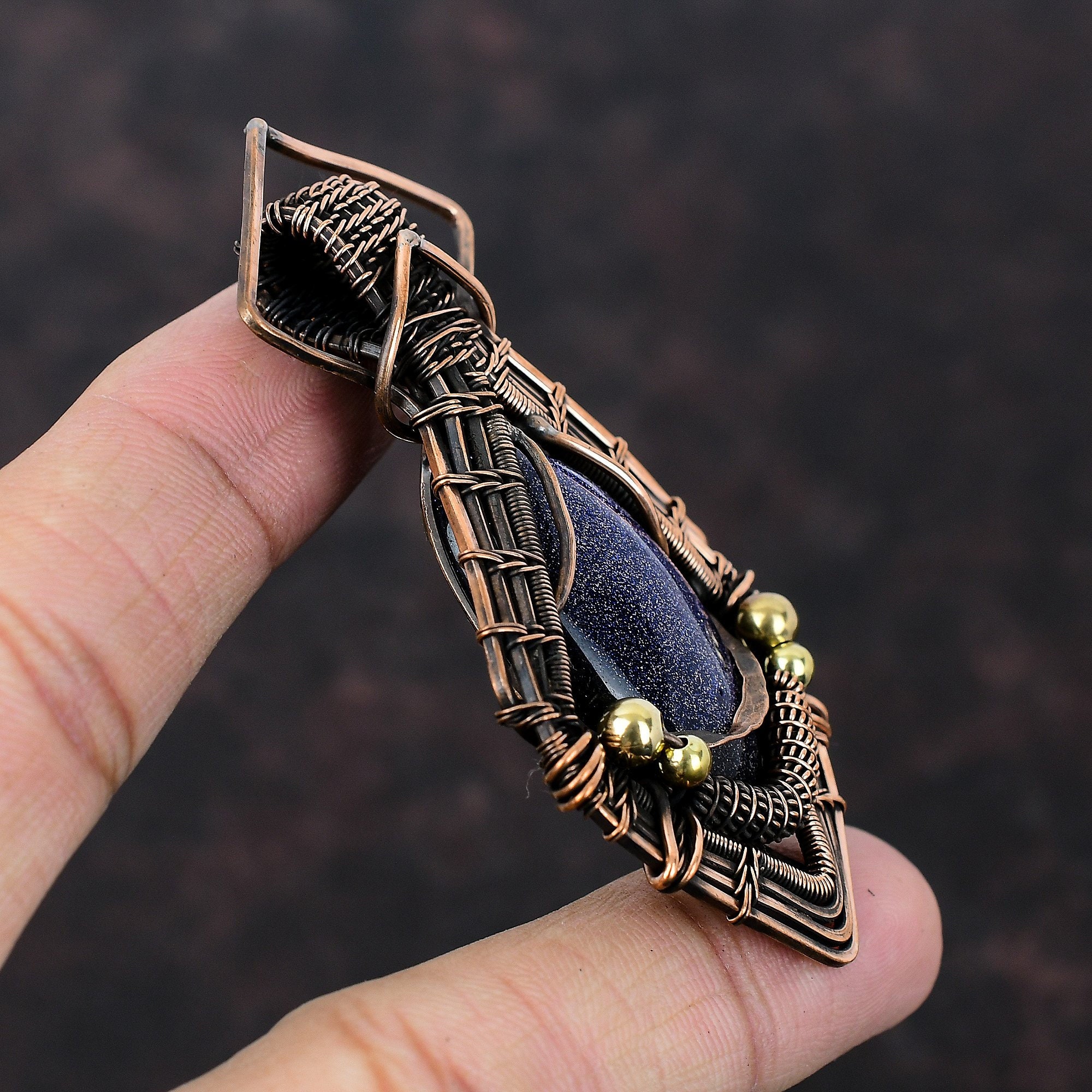 Blue Sunstone Pendant Copper Wire Wrapped Gemstone Pendant Handmade ...