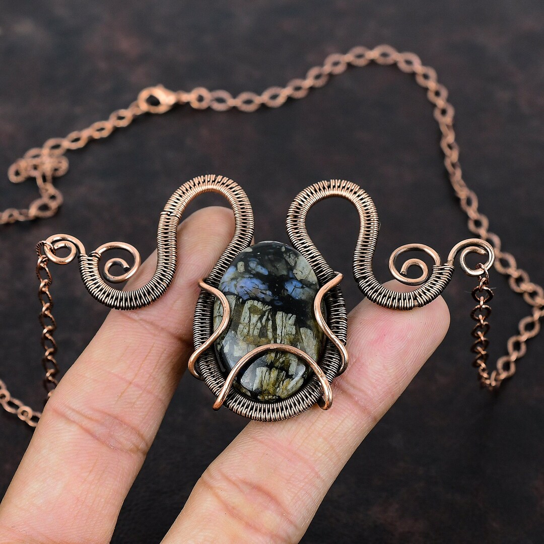 Que Sera Necklace Copper Wire Wrapped Necklace Natural Gemstone ...