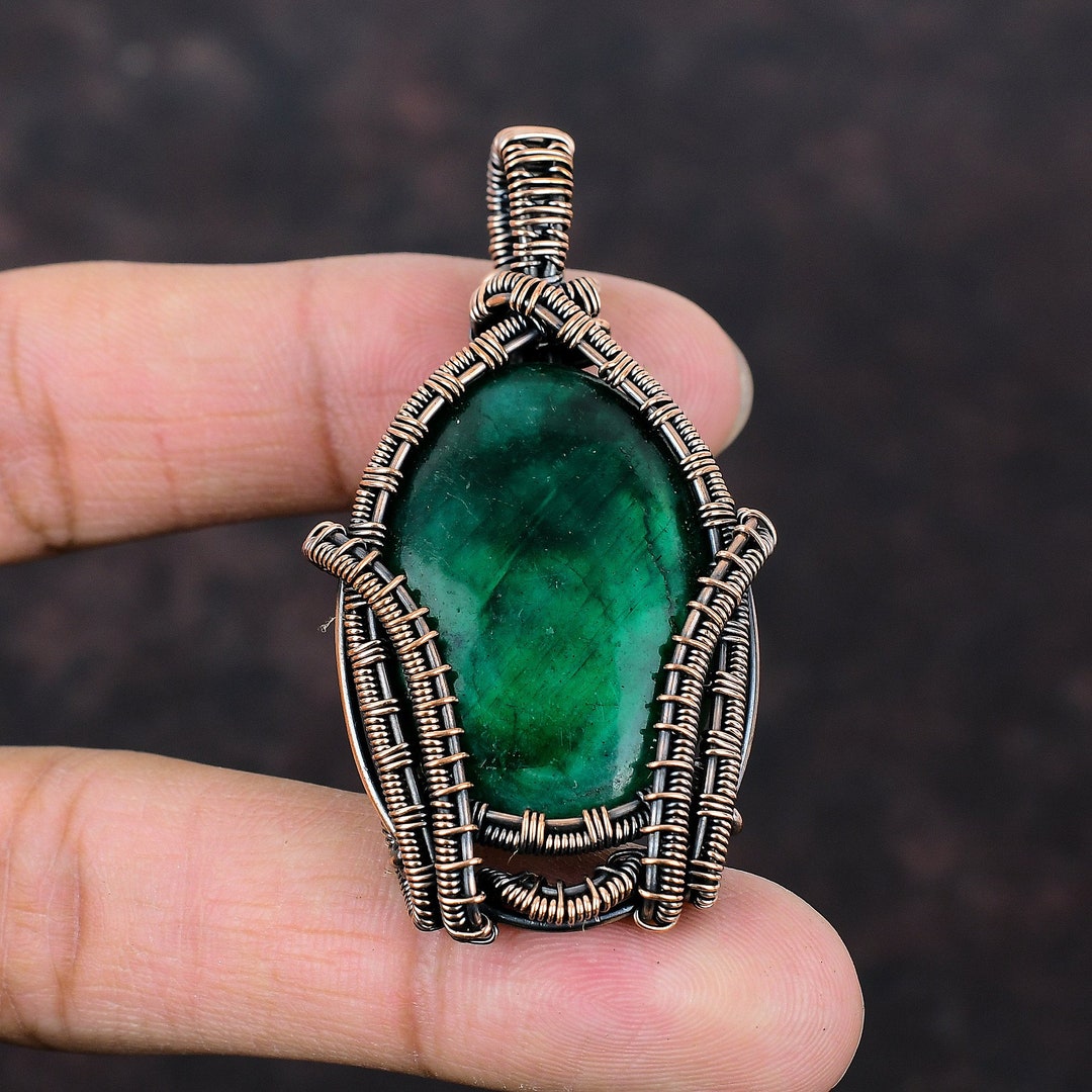 Green Fire Labradorite Pendant Copper Wire Wrapped Jewelry Handmade ...