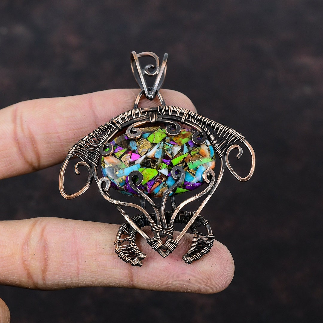 Fiesta Kingman Turquoise Pendant Copper Wire Wrapped Pendant Multi ...