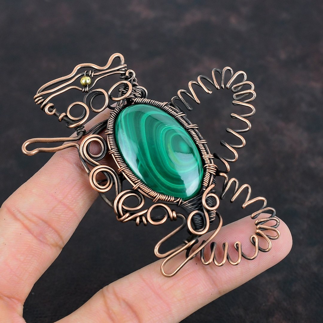 Malachite Gemstone Pendant Copper Wire Wrapped Pendant Rabbit Jewelry ...