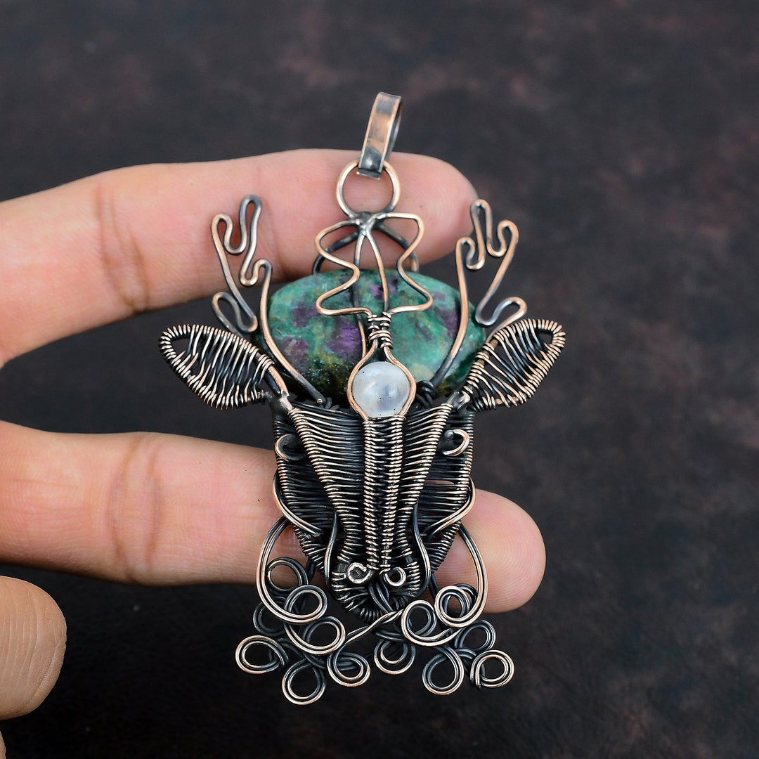 Ruby Fuchsite Pendant Copper Wire Wrapped Jewelry Moonstone Pendant ...