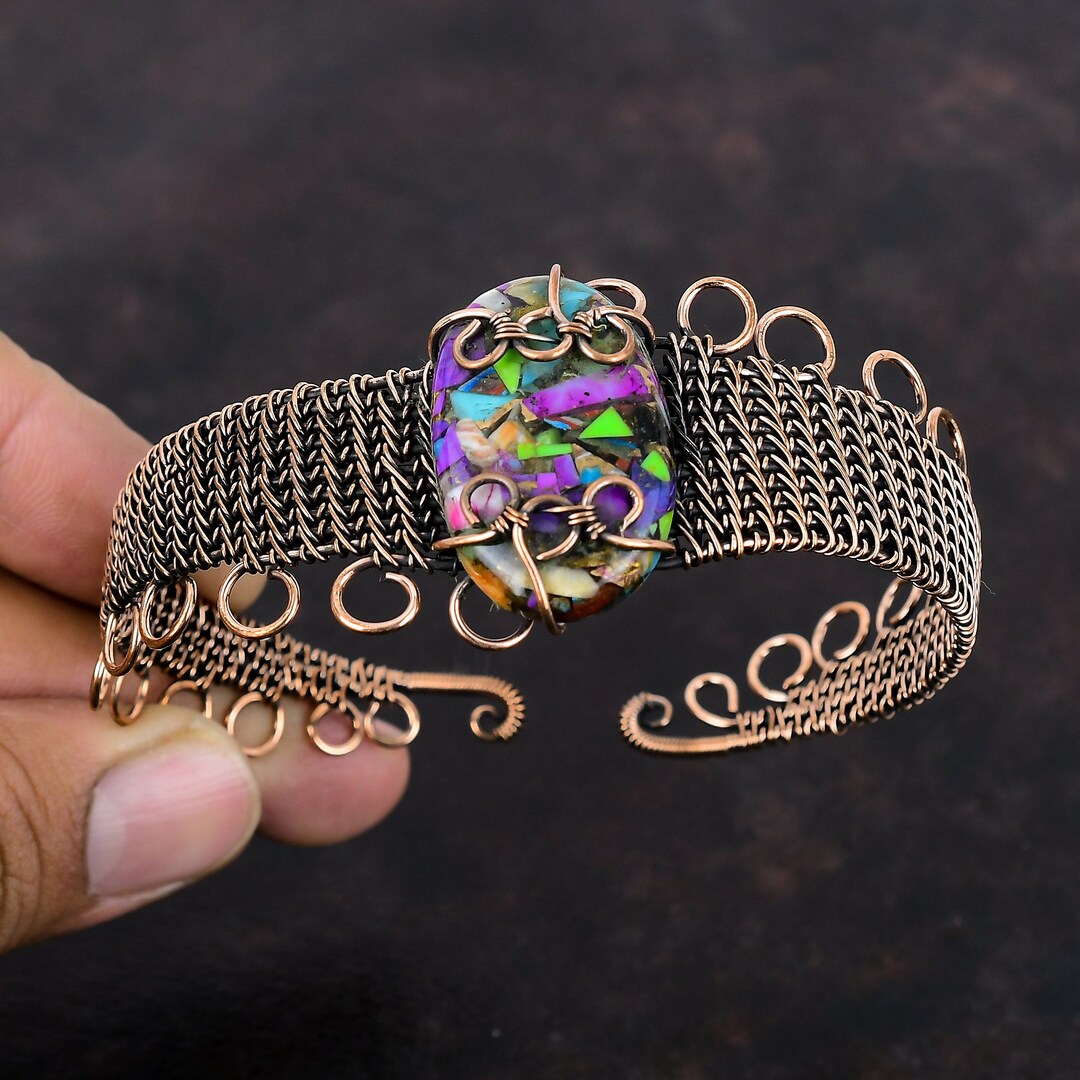 Fiesta Kingman Turquoise Bangle Copper Wire Wrapped Adjustable Cuff ...
