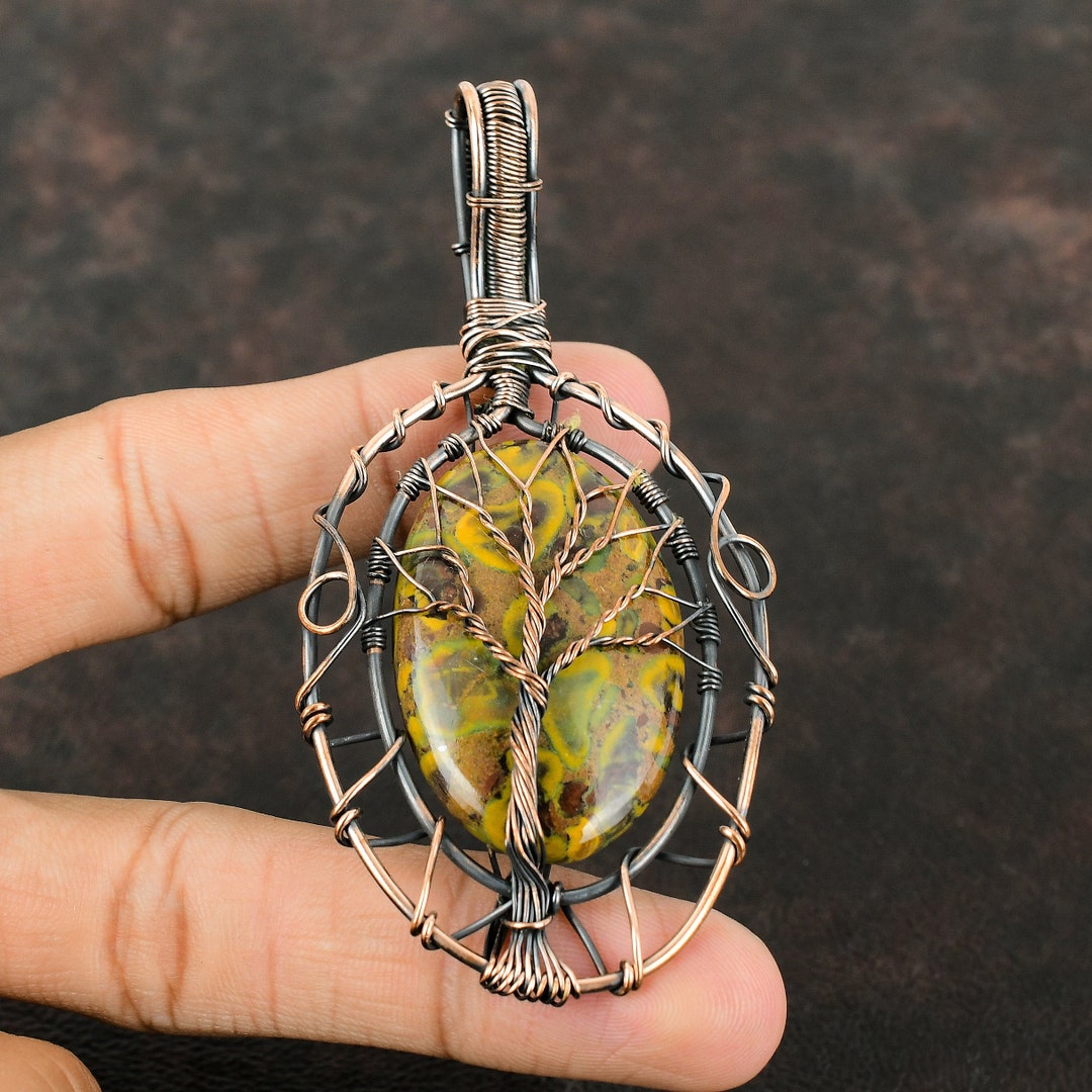 Tree of Life Fruit Jasper Pendant Copper Wire Wrapped Gemstone Pendant ...