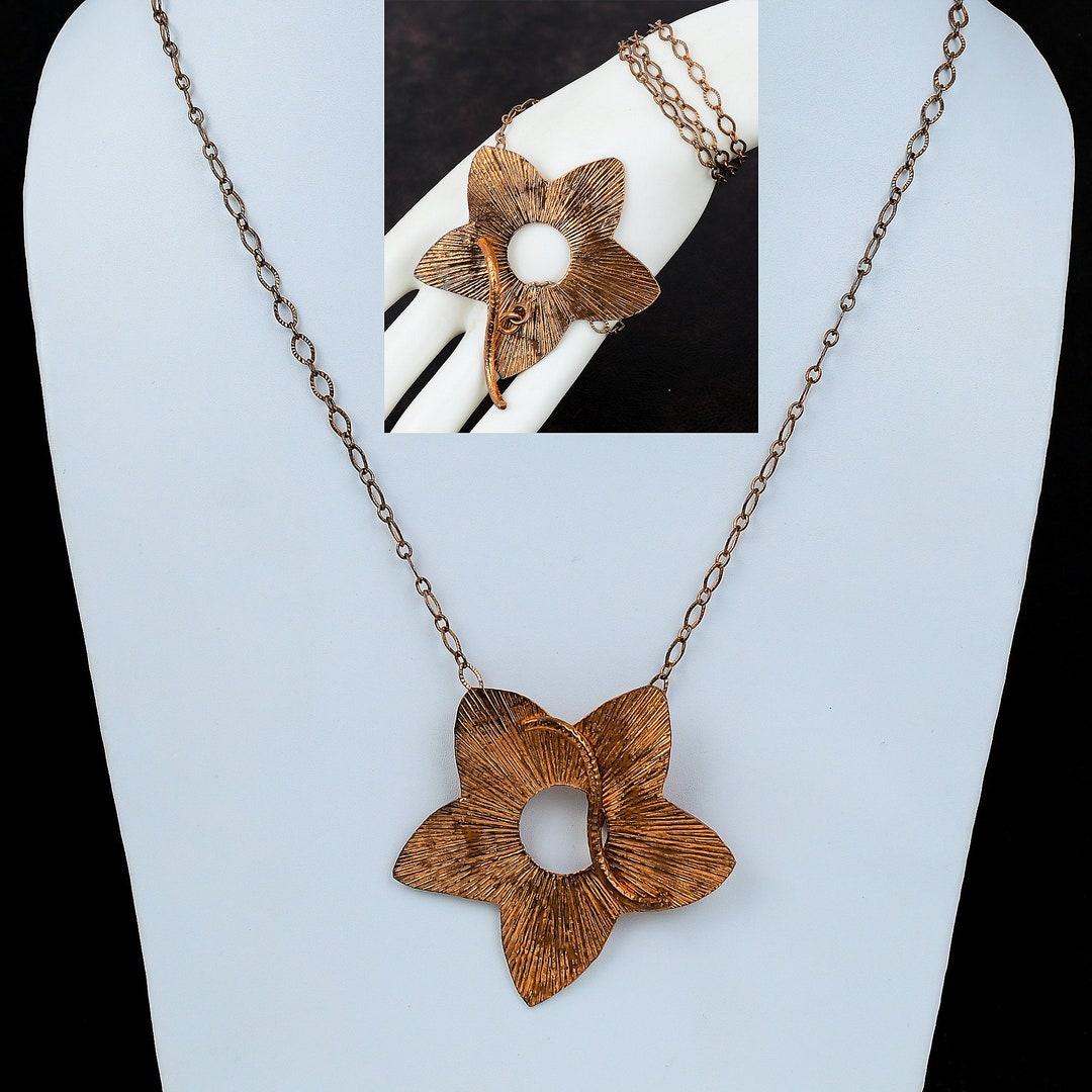 Copper Flower Pendant Unique Flower Necklace Handmade Pendant Copper ...