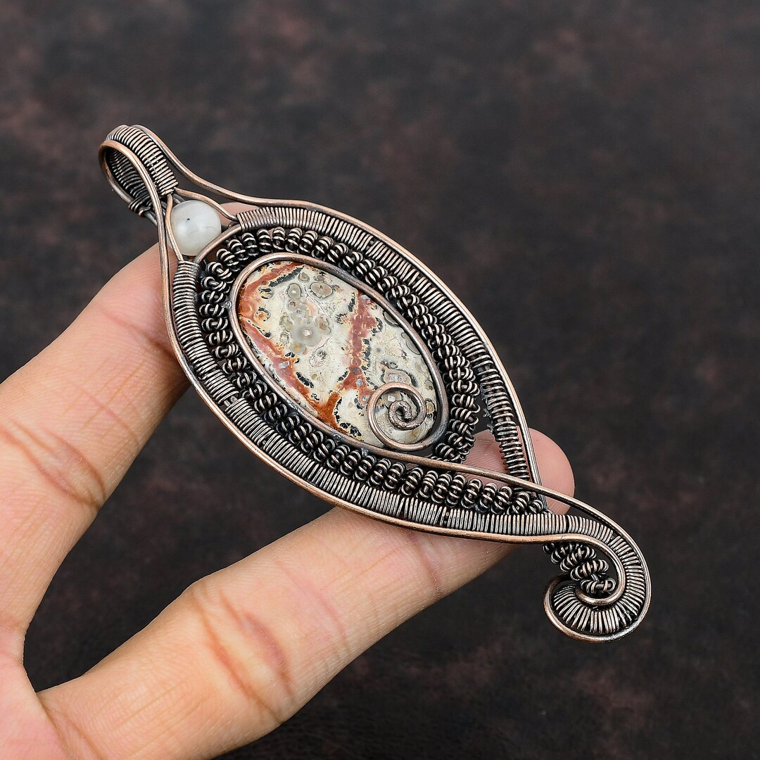 Ocean Jasper Pendant Copper Wire Wrapped Pendants Rainbow Moonstone ...