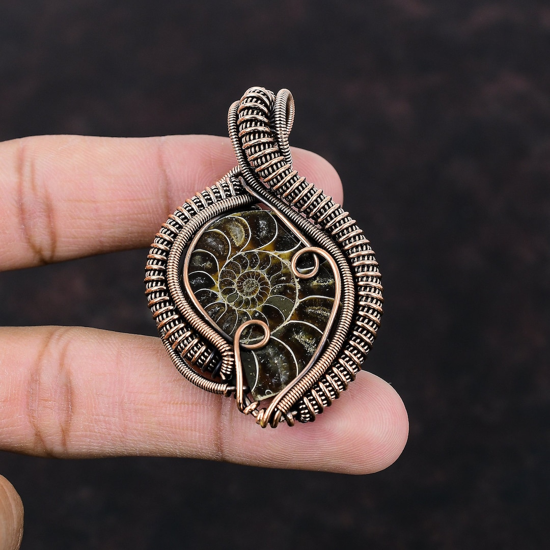 Ammonite Fossil Pendant Copper Wire Wrapped Pendant Handmade Pendant ...