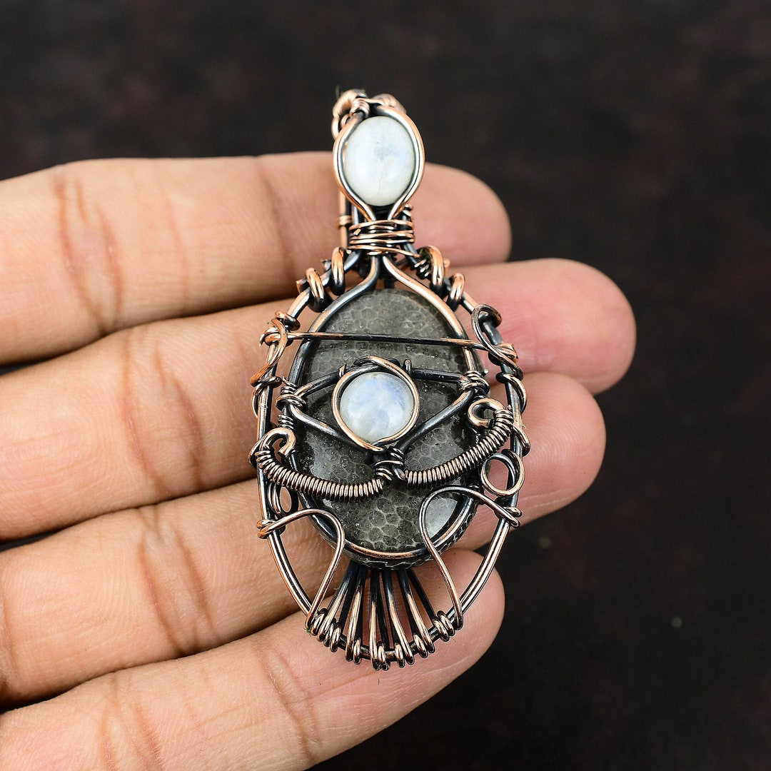 Handmade Copper Wire Wrapped Stingray Coral & Moonstone Pendant - Etsy