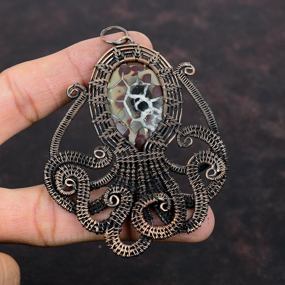 Moroccan Mud Crack Fossil Pendant Copper Wire Wrapped Jewelry Gemstone ...