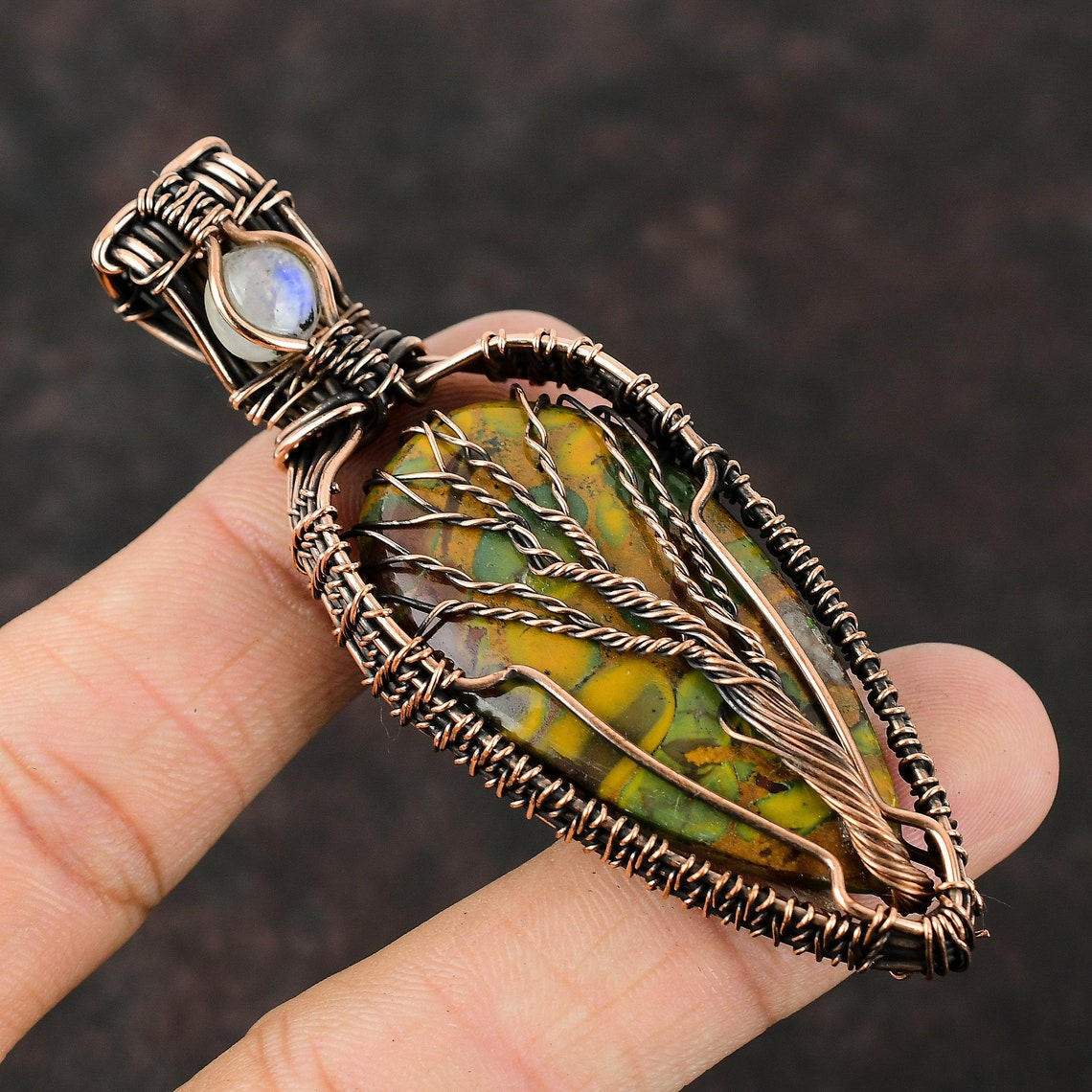 Tree of Life Fruit Jasper Pendant Copper Wire Wrapped Gemstone Pendant ...