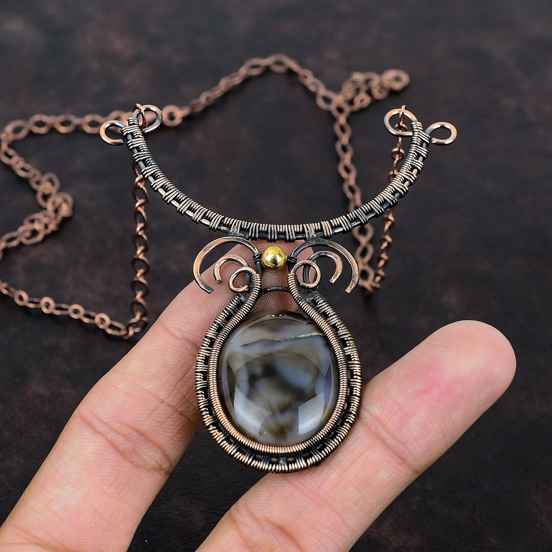 Montana Agate Necklace Copper Wire Wrapped Jewelry Gemstone Copper ...