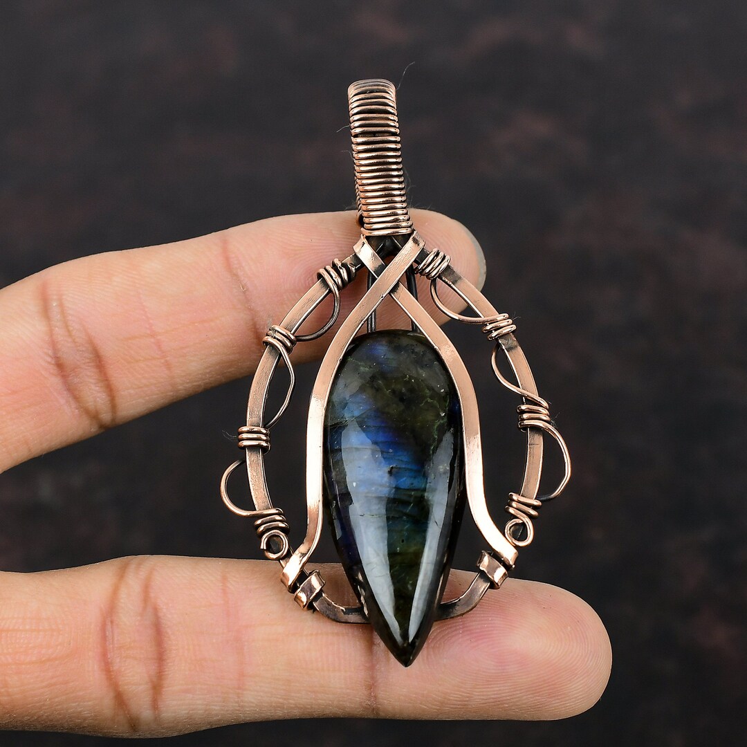 Labradorite Pendant Copper Wire Wrapped Pendant Handmade Gemstone ...