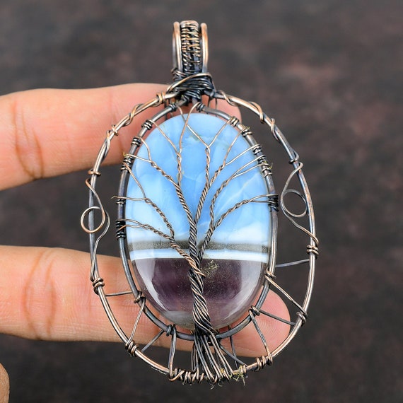 Tree of Life Owyhee Blue Opal Copper Pendant Wire Wrapped - Etsy