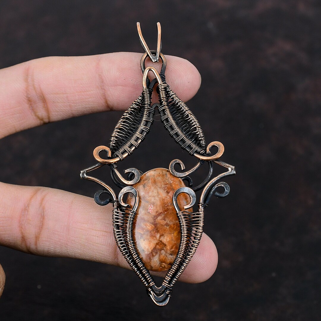 Sunstone Gemstone Pendant Copper Wire Wrapped Pendant Sunstone Jewelry ...