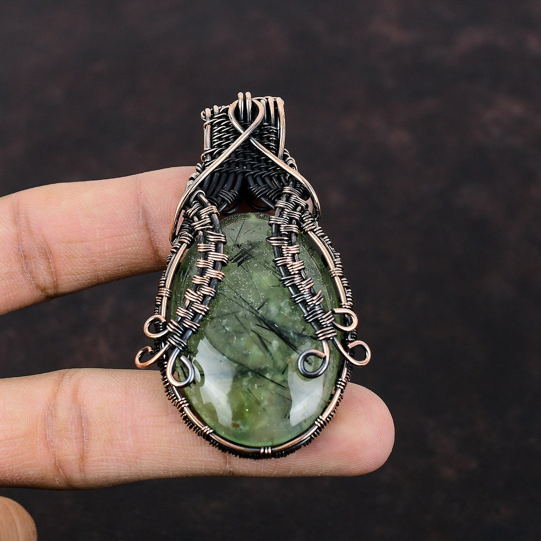 Moss Prehnite Copper Pendant Wire Wrapped Pendant Handmade Jewelry ...