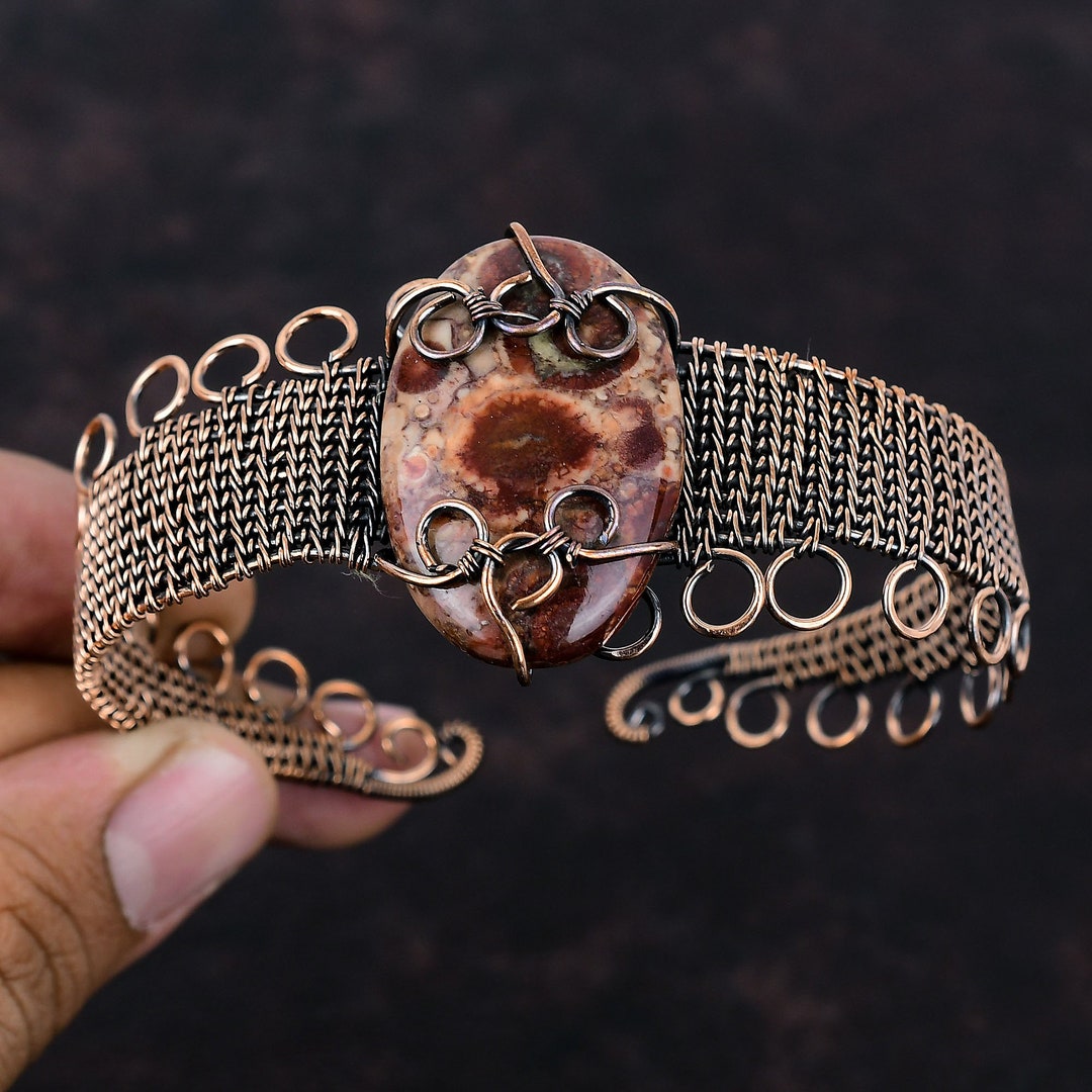 Birds Eye Jasper Gemstone Bangle Copper Wire Wrapped Cuff Bracelet Adjustable Bangle Handmade ...