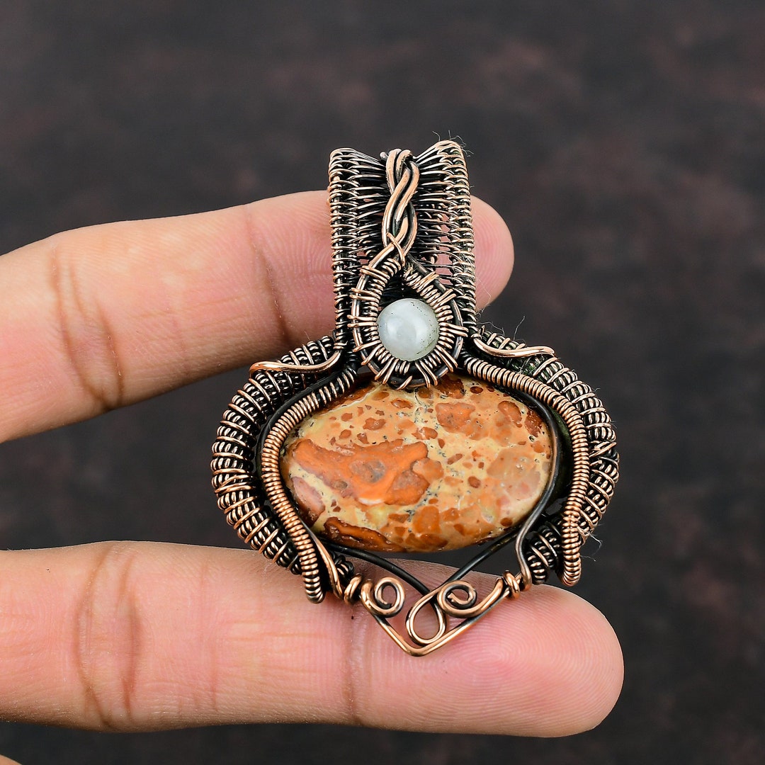 Asteroid Jasper Pendant Copper Wire Wrapped Pendant Rainbow Moonstone ...