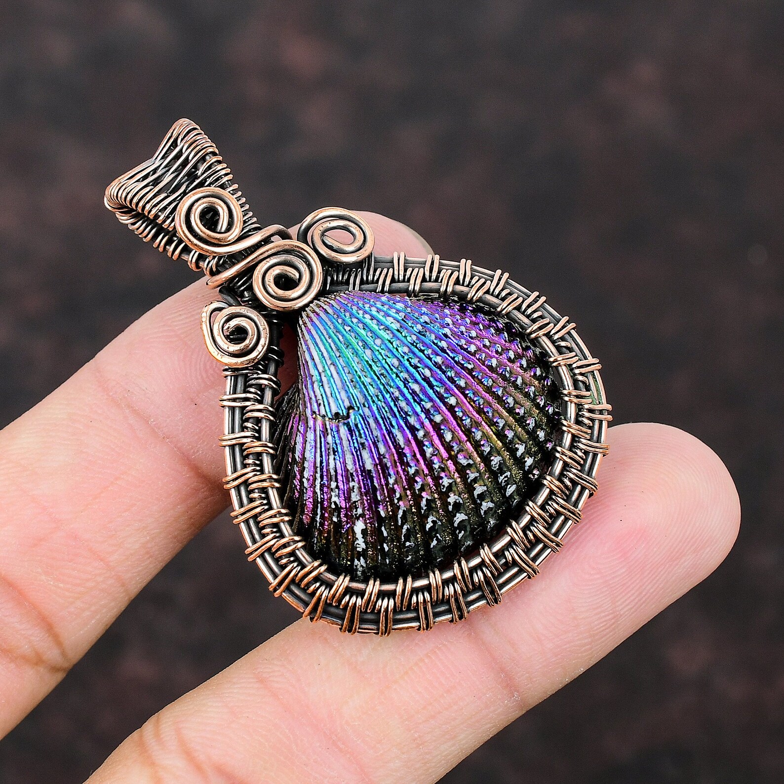 Titanium Coated Shell Pendant Copper Wire Wrapped Pendant Gemstone ...