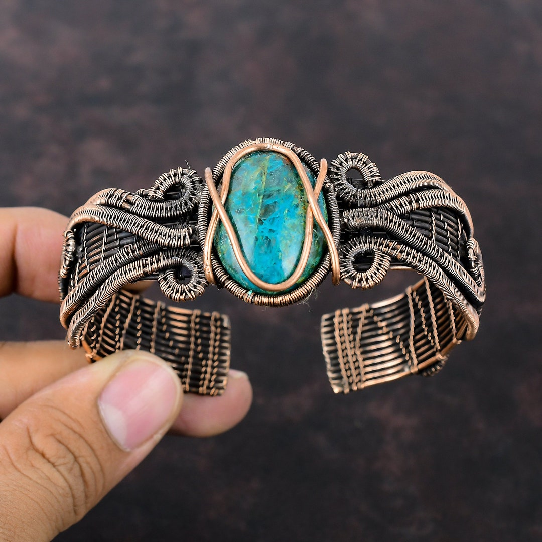 Chrysocolla Bangle Copper Wire Wrapped Cuff Bracelet Adjustable Bangle ...