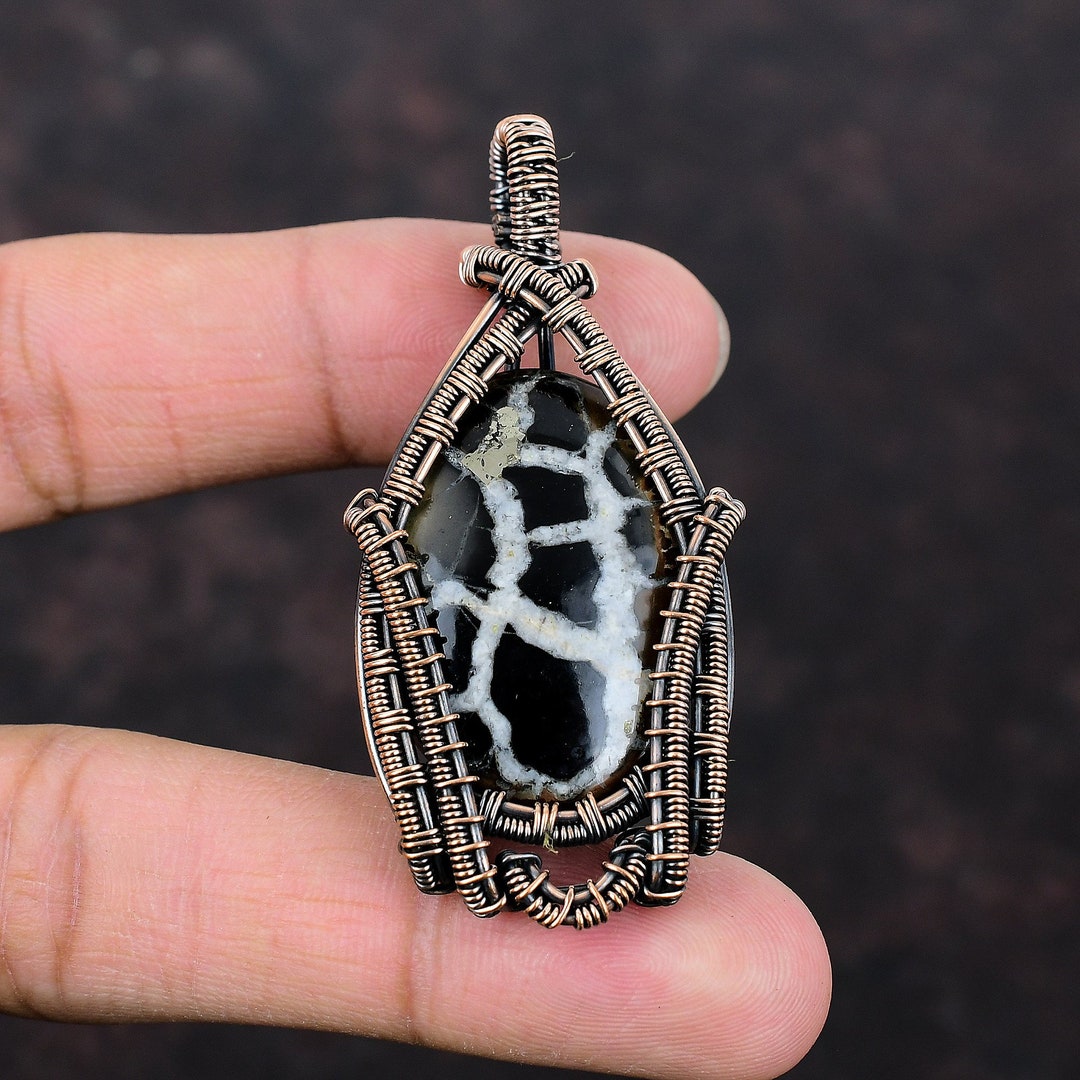 Moroccan Mud Crack Fossil Pendant Copper Wire Wrapped Jewelry Handmade ...