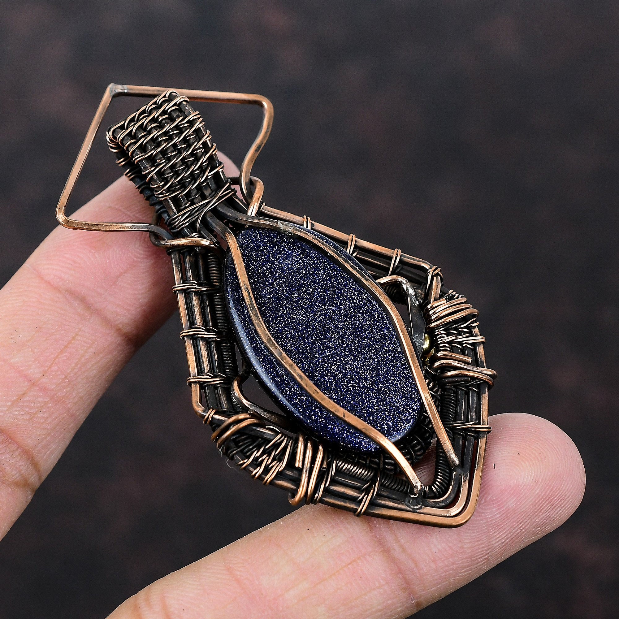 Blue Sunstone Pendant Copper Wire Wrapped Gemstone Pendant Handmade ...