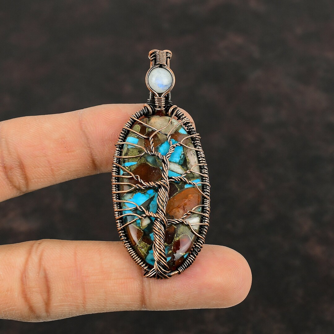 Tree of Life Spiny Oyster Copper Turquoise Pendant Copper Wire Wrapped ...