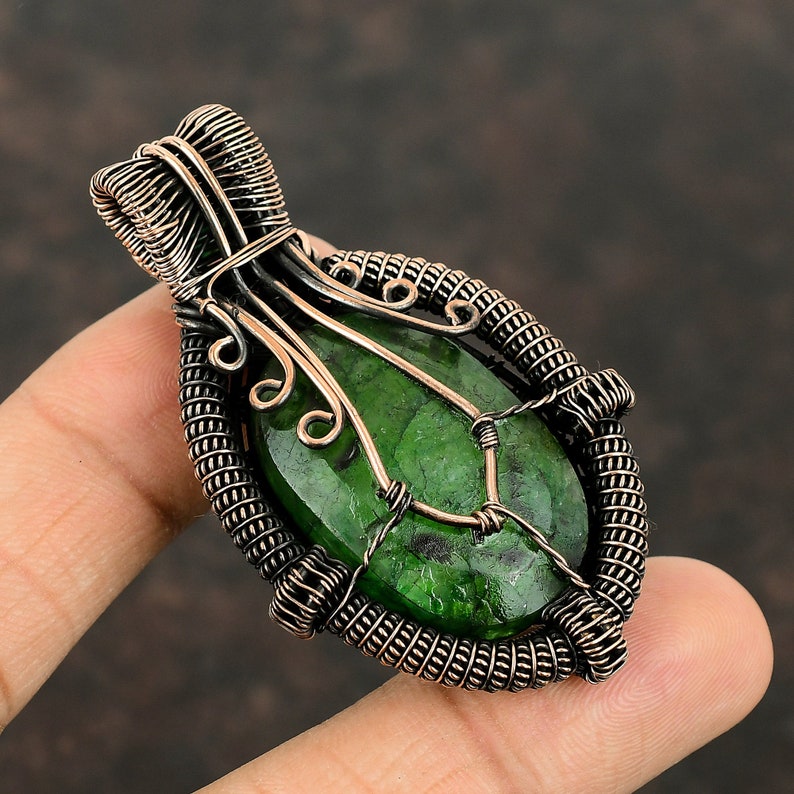 Faceted Zambian Emerald Copper Pendant Copper Wire Wrapped - Etsy