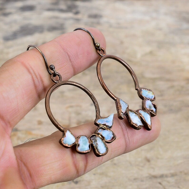 Larimar Rough Earring Electroformed Copper Earrings Handmade Gemstone ...
