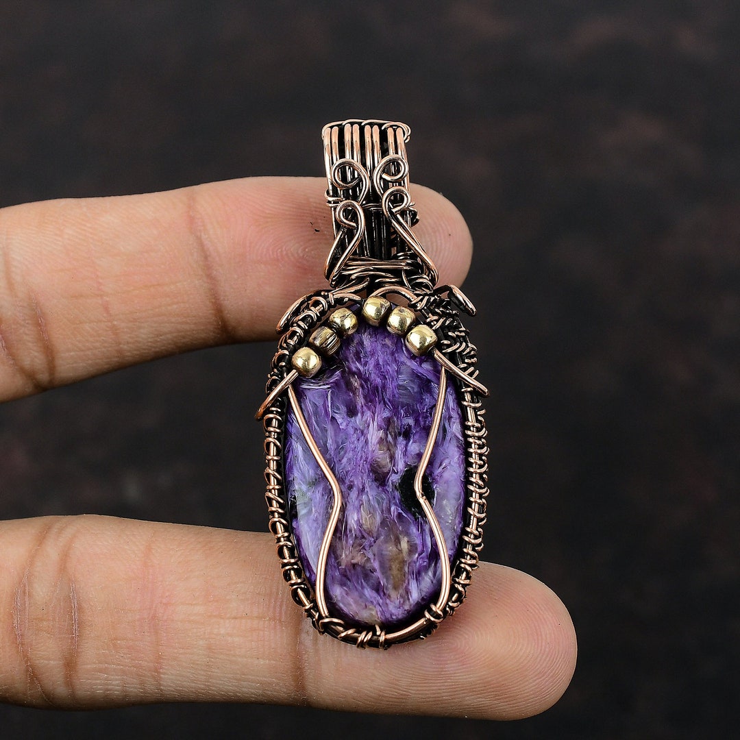 Charoite Pendant Copper Wire Wrapped Pendant Handmade Antique Jewelry ...