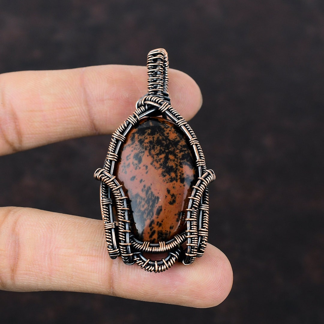 Mahogany Obsidian Pendant Copper Wire Wrapped Pendant Copper Jewelry ...