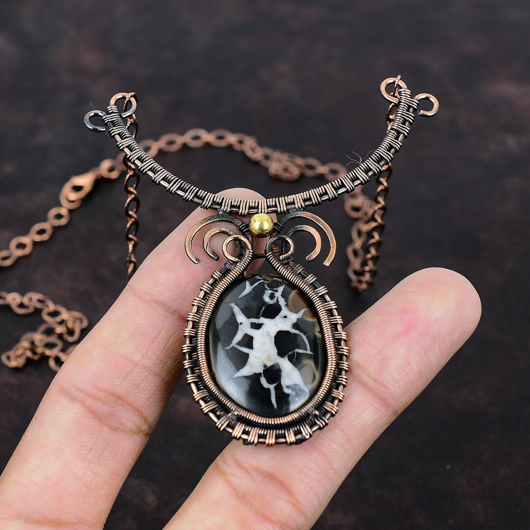 Moroccan Mud Crack Fossil Necklace Copper Wire Wrapped Necklace ...