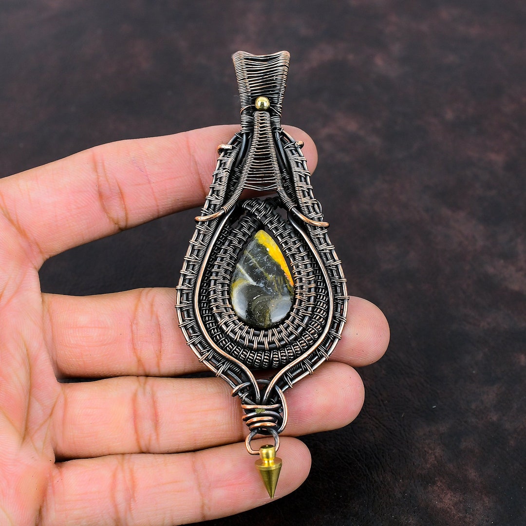 Bumble Bee Jasper Pendant Copper Wire Wrapped Gemstone Pendant - Etsy