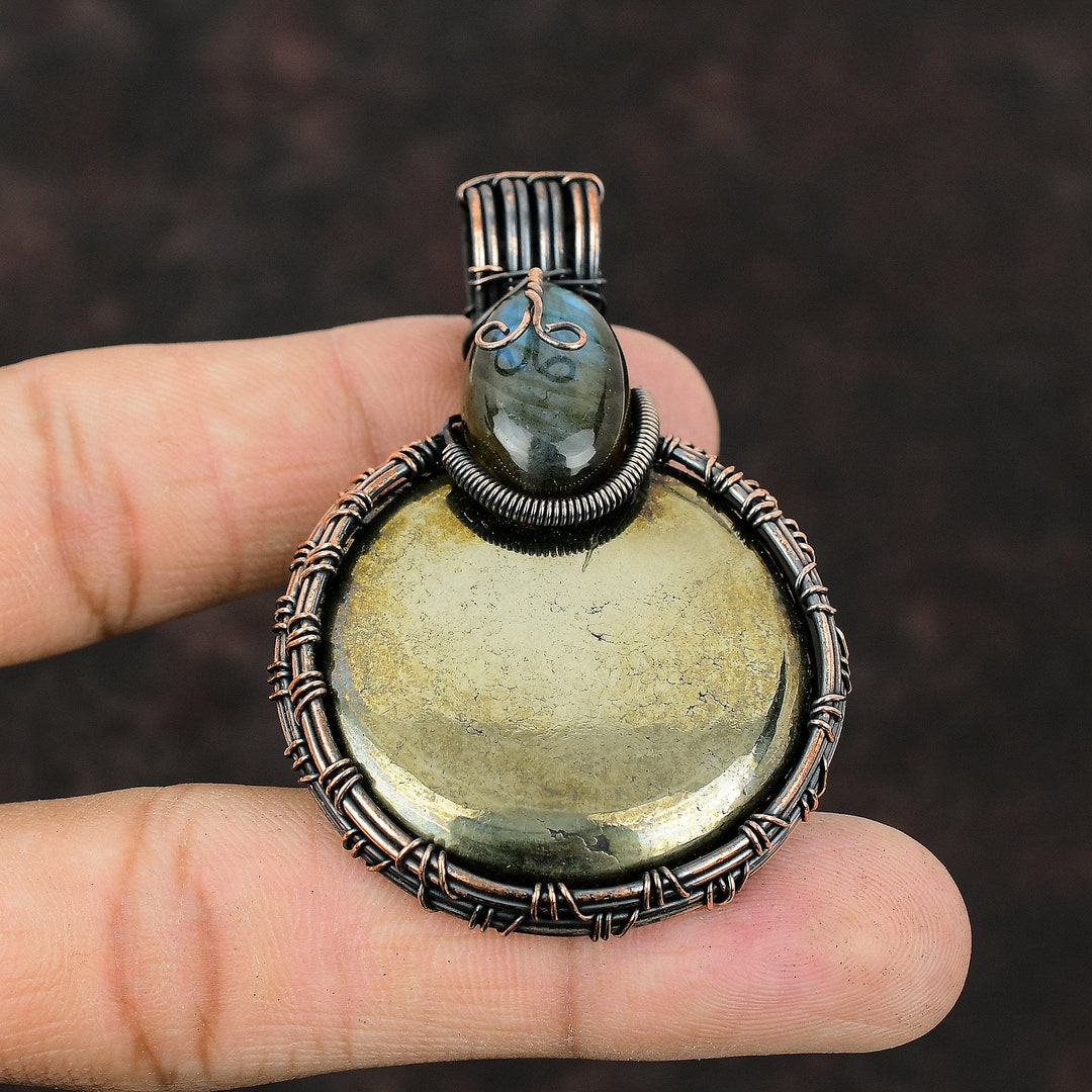 Pyrite Copper Pendant Copper Wire Wrapped Pendant Gemstone Copper ...