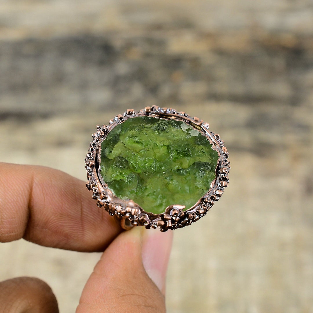 Moldavite Ring Electroformed Copper Ring Handmade Jewelry Adjustable ...