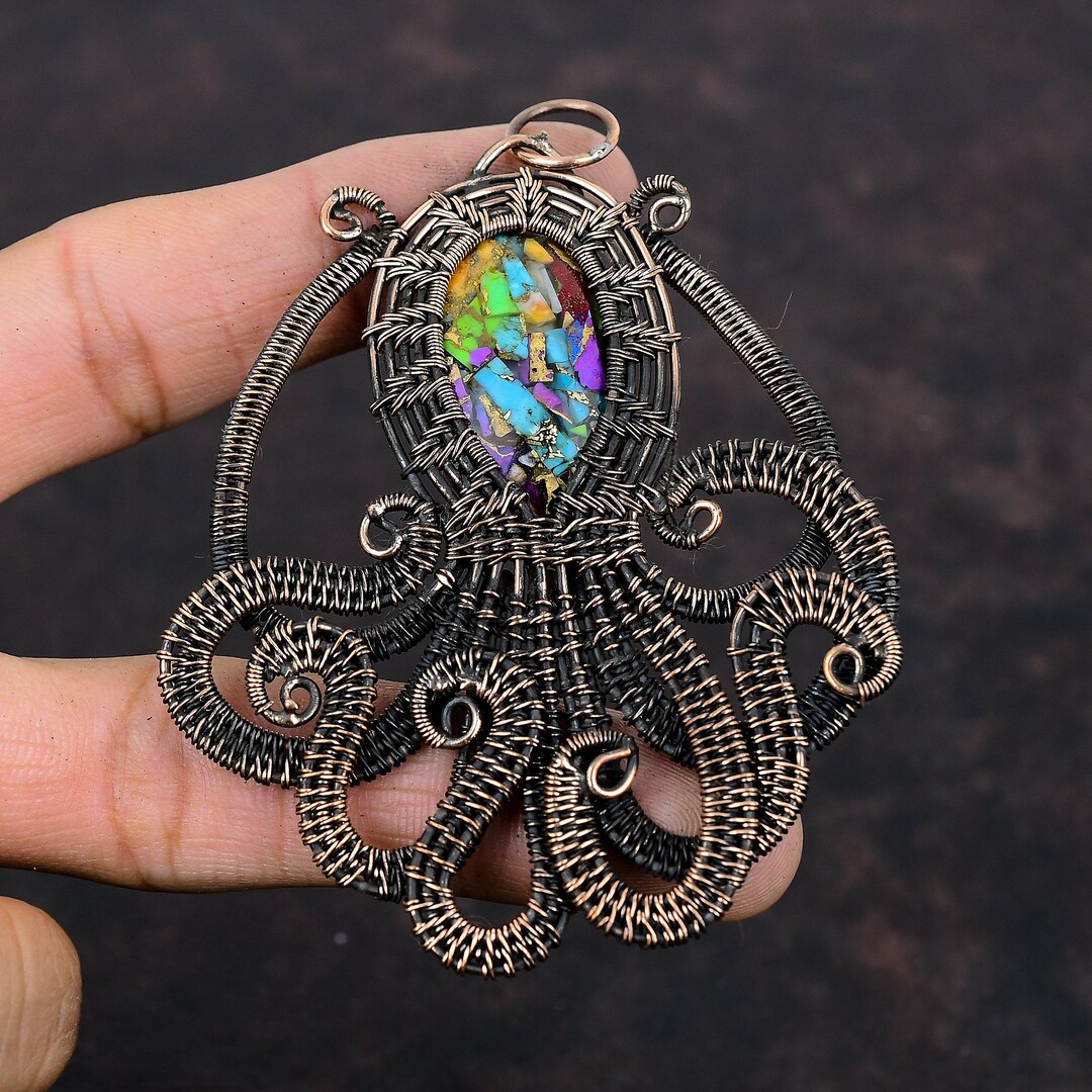 Fiesta Kingman Turquoise Pendant Copper Wire Wrapped Gemstone Pendant ...