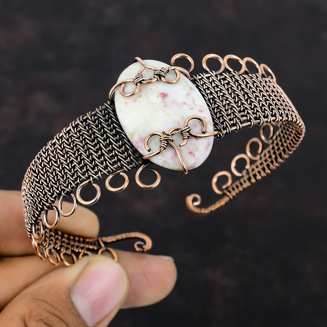 Cinnabar Cuff Bracelet Copper Wire Wrapped Adjustable Bangle Handmade ...
