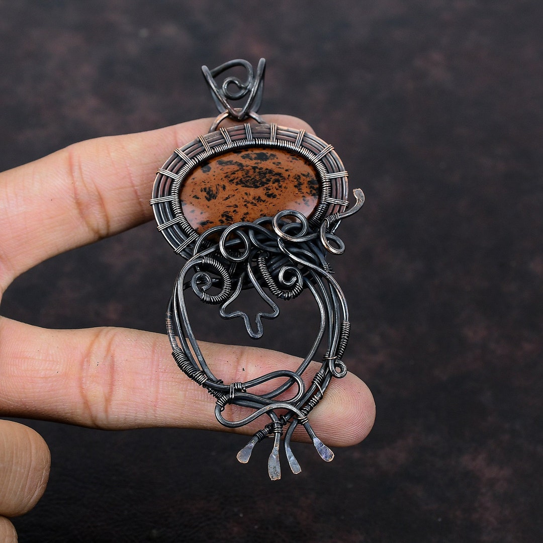 Mahogany Obsidian Pendant Copper Wire Wrapped Pendant Handmade Unique ...