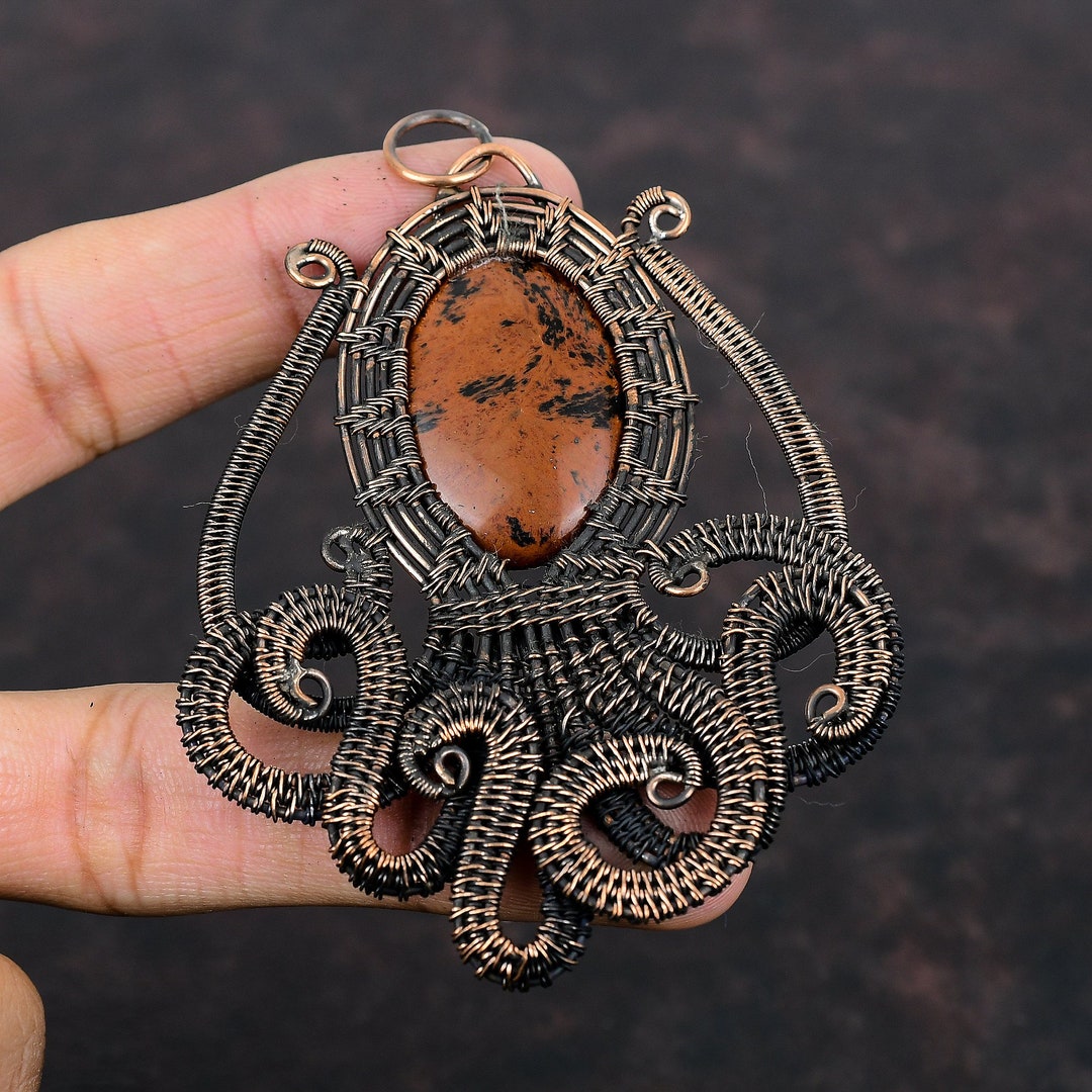 Mahogany Obsidian Pendant Copper Wire Wrapped Pendant Handmade Unique ...
