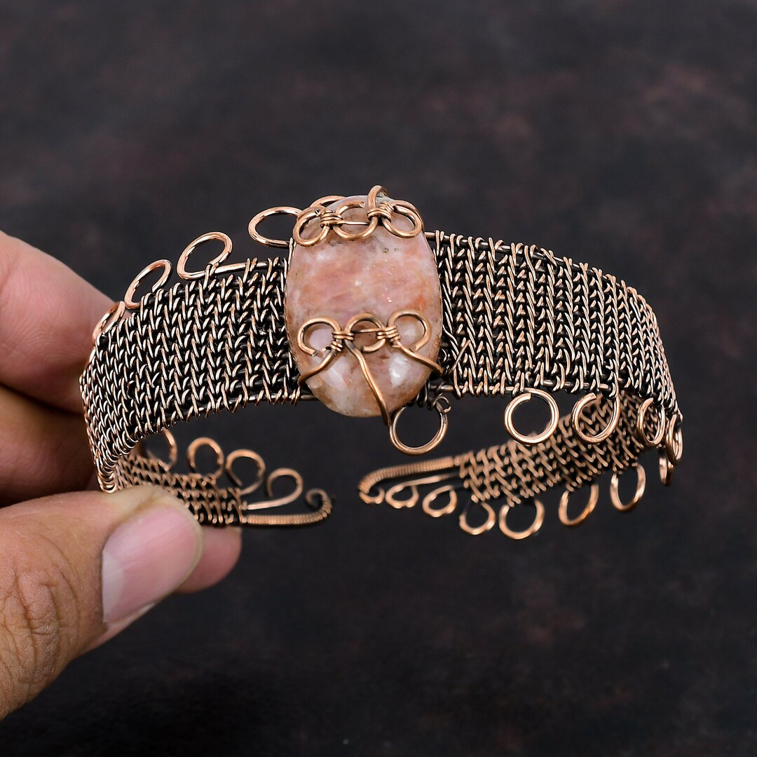 Sunstone Cuff Bracelet Copper Wire Wrapped Cuff Adjustable Bangle ...