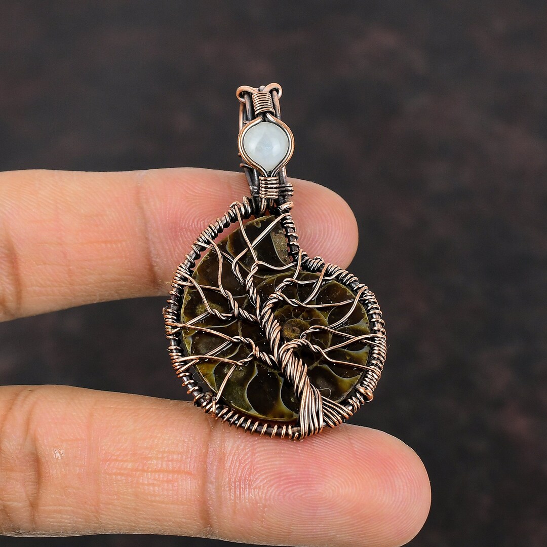 Tree of Life Ammonite Fossil Pendant Copper Wire Wrapped Pendant ...