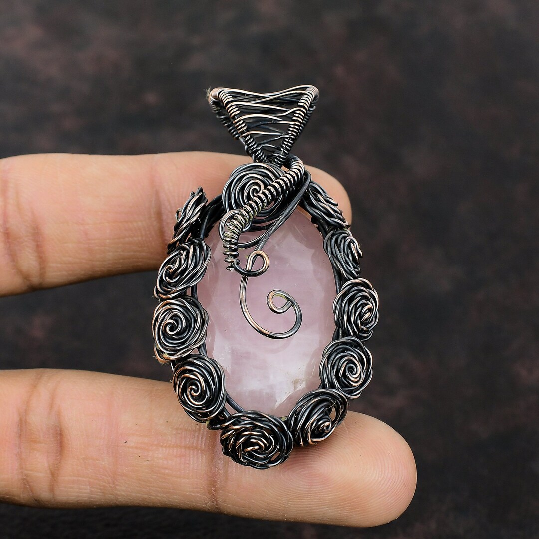 Rose Quartz Copper Wire Wrapped Pendant, Handmade Gemstone Jewelry - Etsy