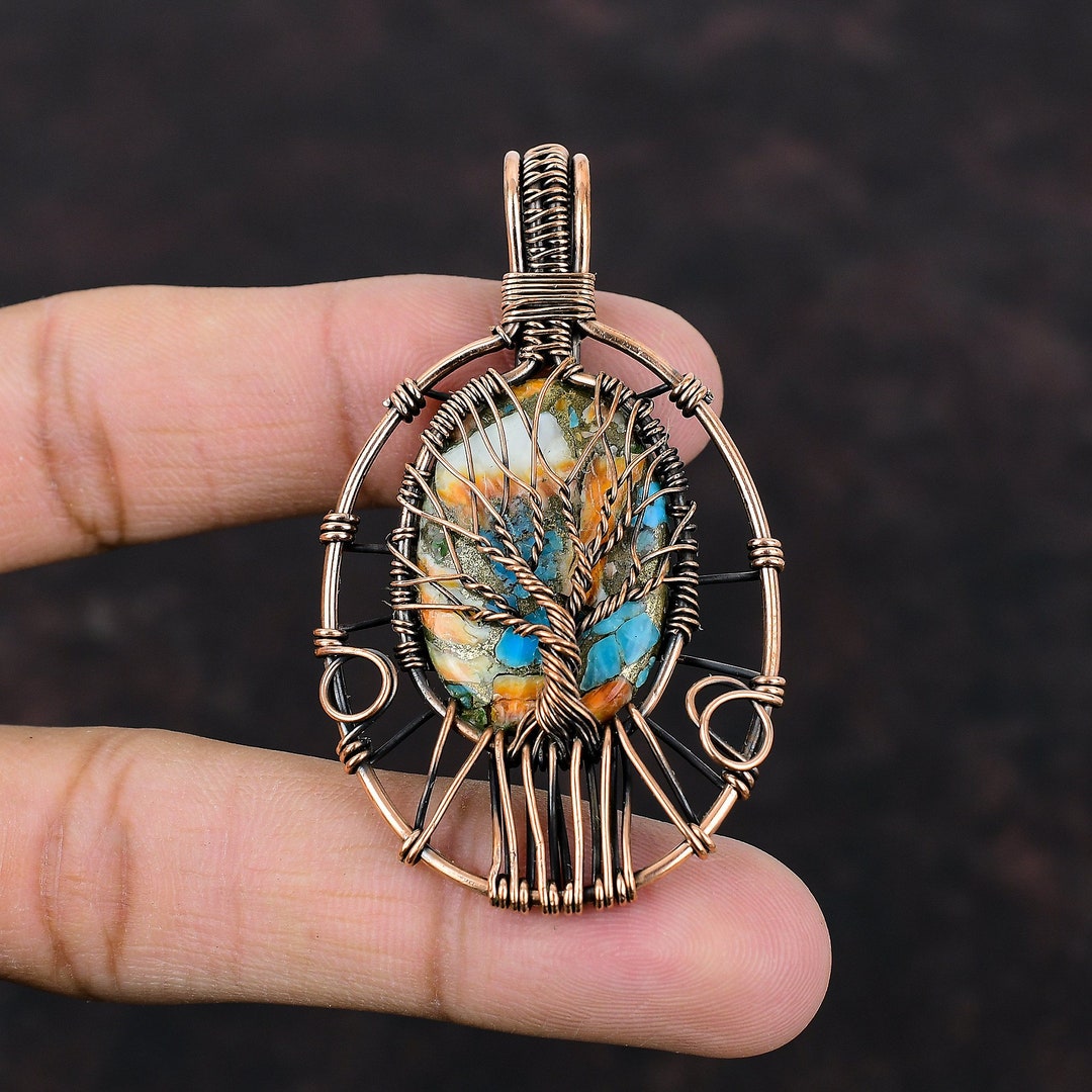 Spiny Oyster Copper Turquoise Pendant Copper Wire Wrapped Pendant Tree ...