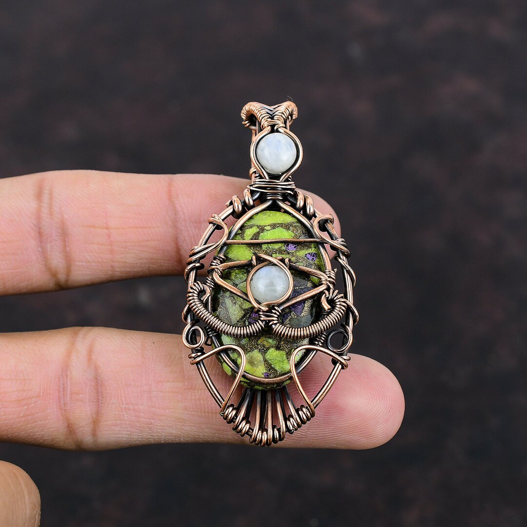Evil Eye Copper Stichtite Pendant Copper Wire Wrapped Pendant Rainbow ...