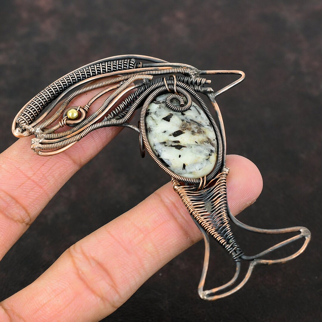 Astrophyllite Pendant Copper Wire Wrapped Pendant Fish Pendant ...