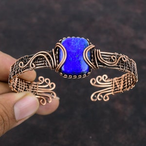 Lapis Lazuli Gemstone Bangle Copper Wire Wrapped Jewelry Adjustable ...