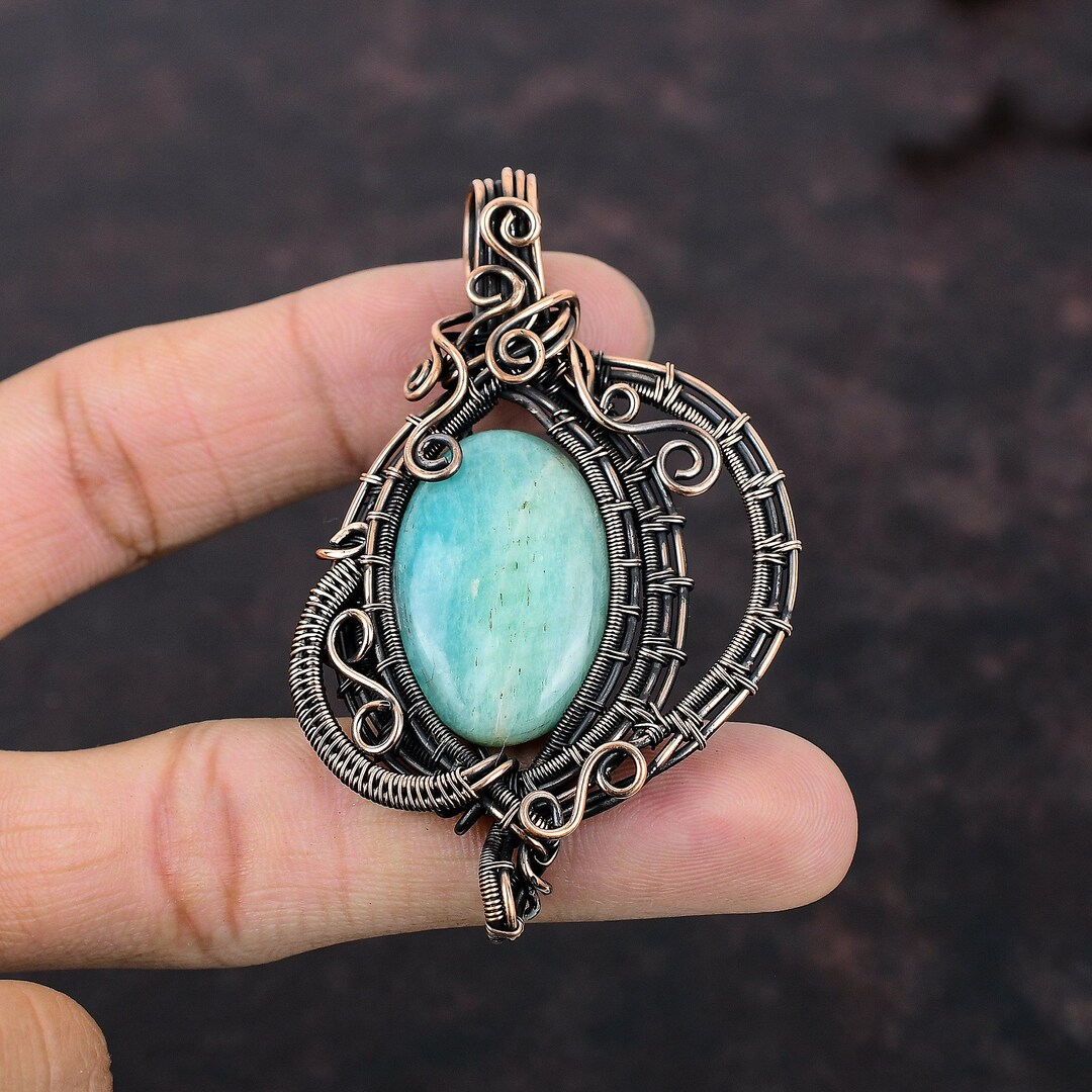 Amazonite Gemstone Pendant Copper Wire Wrapped Pendant Amazonite ...