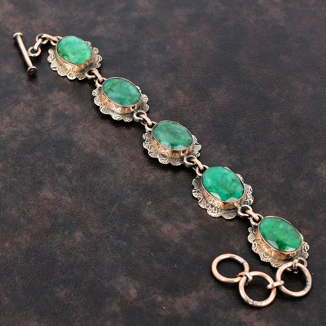 Faceted Zambian Emerald Bracelet Copper Bracelet Gemstone Jewelry ...